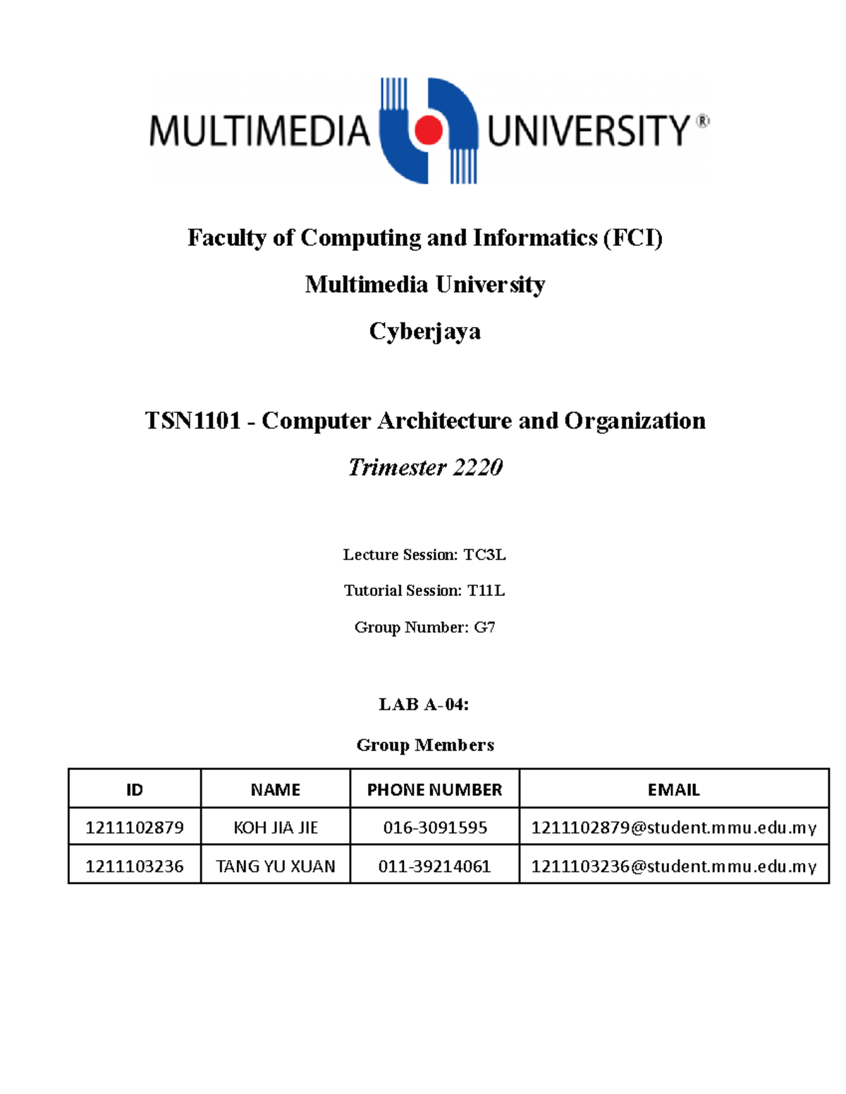 Lab a 04 term2210 - Faculty of Computing and Informatics (FCI) Multimedia University Cyberjaya ...