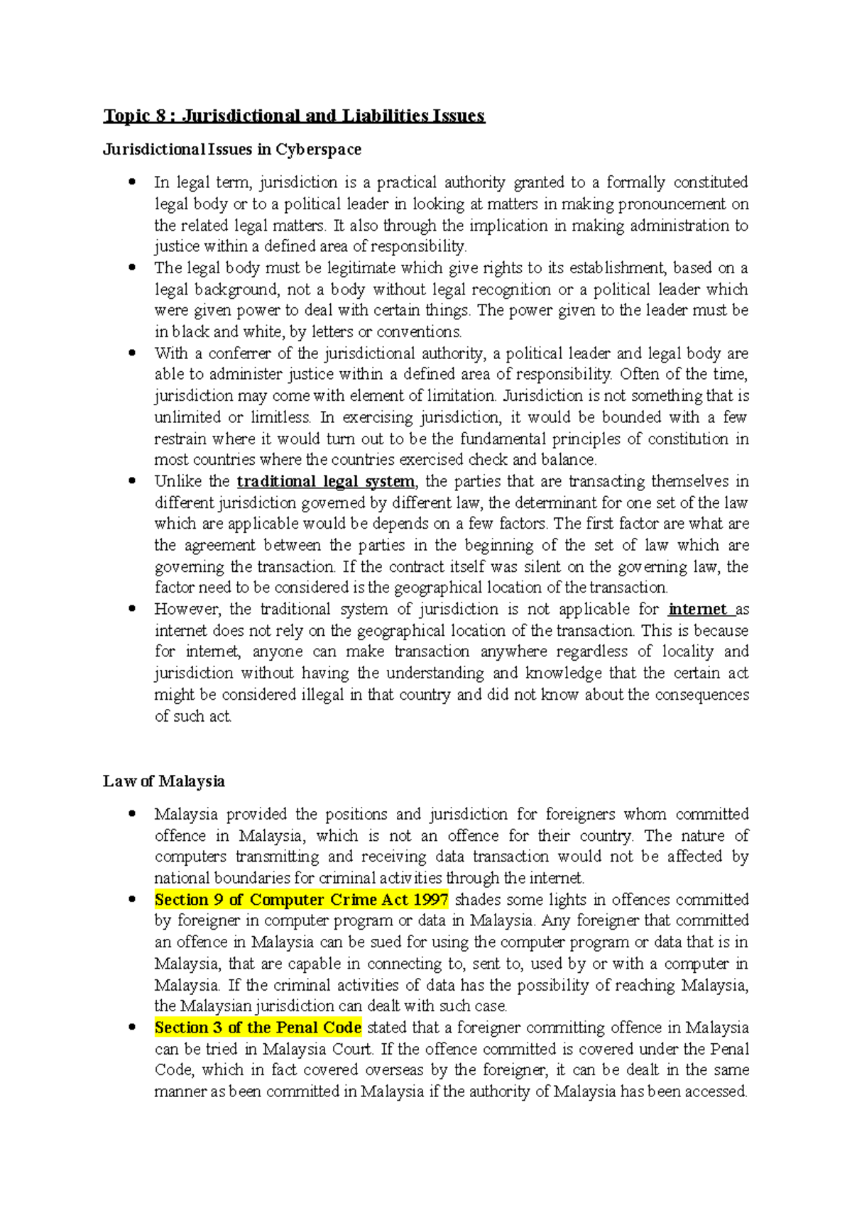 Topic 8 Jurisdictional and Liabilities Issues - Topic 8 ...