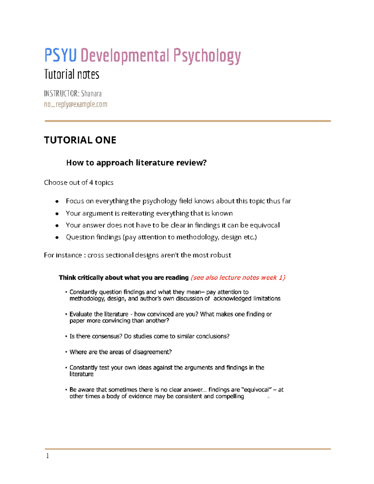 Developmental psych tutorial notes - PSYU Developmental Psychology ...