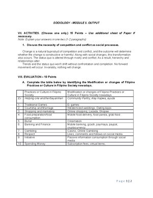 Sociology 6 - Evaluation, Learning Activities and Assignment ...