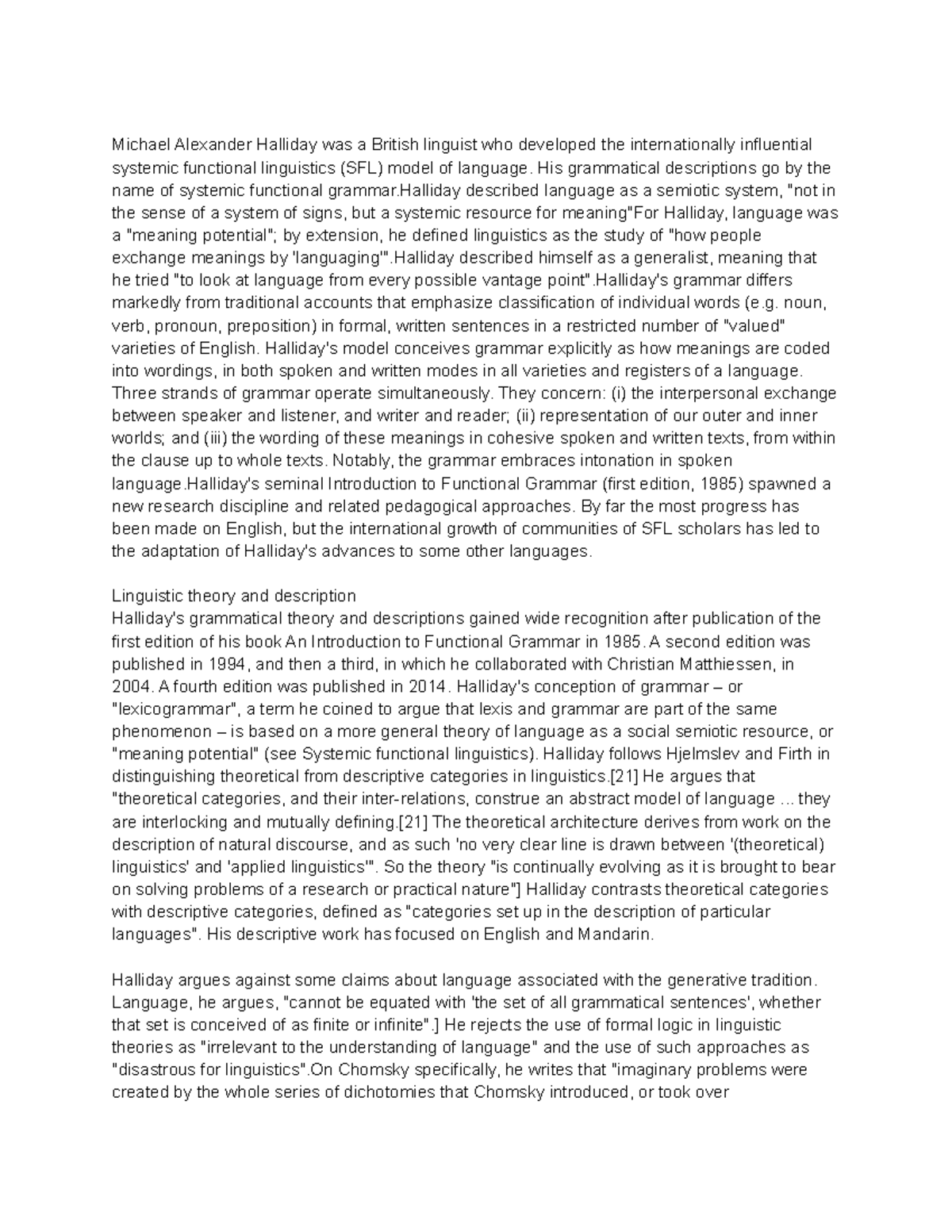 Untitled document-19 - Notes - Michael Alexander Halliday was a British ...