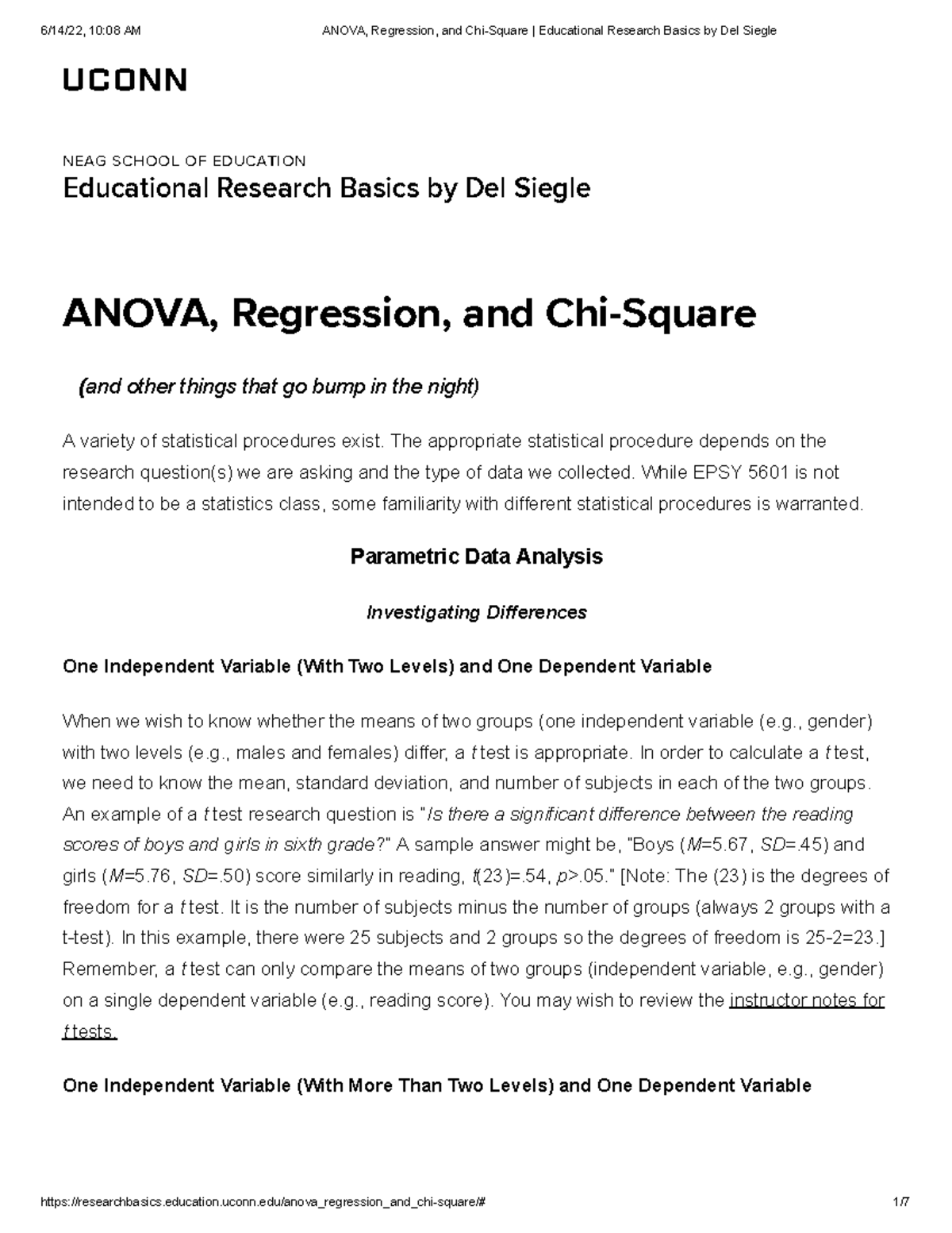 Anova, Regression, and Chi-Square Educational Research Basics by Del ...