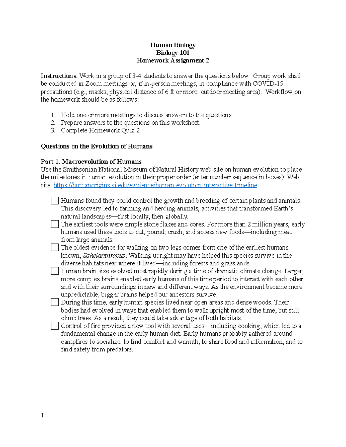 HB homework 2 F22 - Dr. Hranitz - Human Biology Biology 101 Homework Assignment 2 Instructions ...