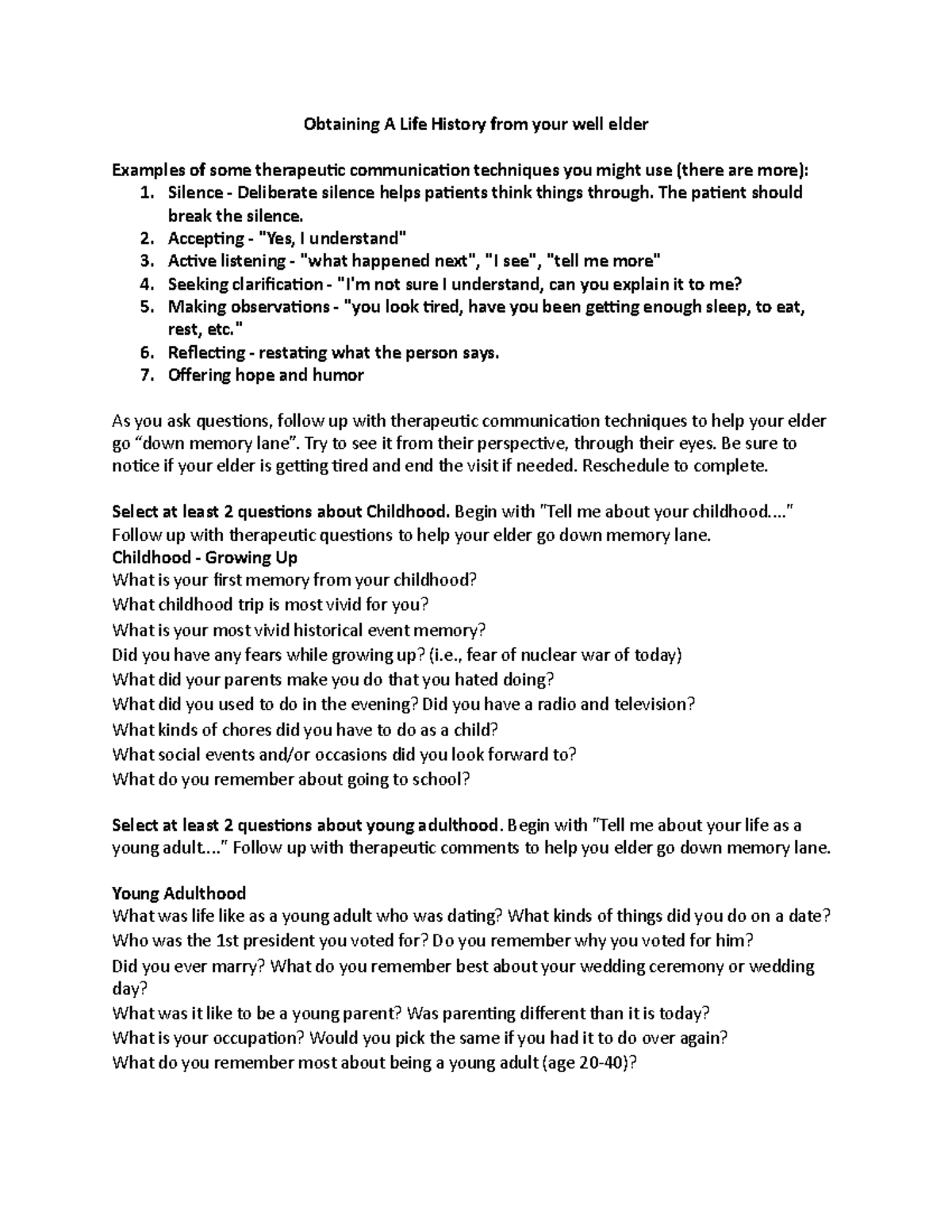 Life History and NEIS questions - Obtaining A Life History from your ...