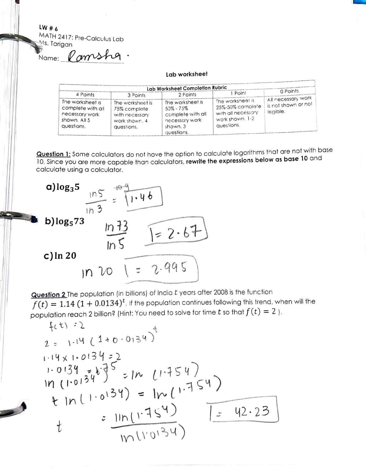 logarithm expressions - MATH 2417 - Studocu
