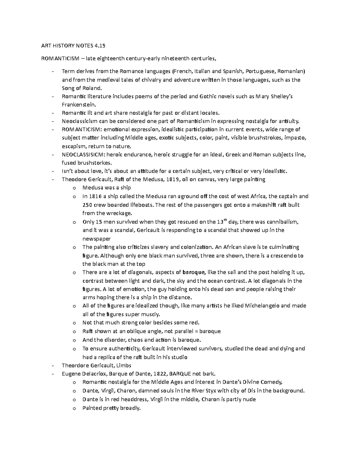 ART History Notes - ART HISTORY NOTES 4. ROMANTICISM – late eighteenth ...