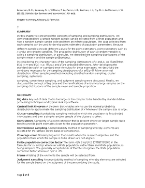 Chapter 03 Summary Glossary Formulas - Anderson, D. R., Sweeney, D. J ...