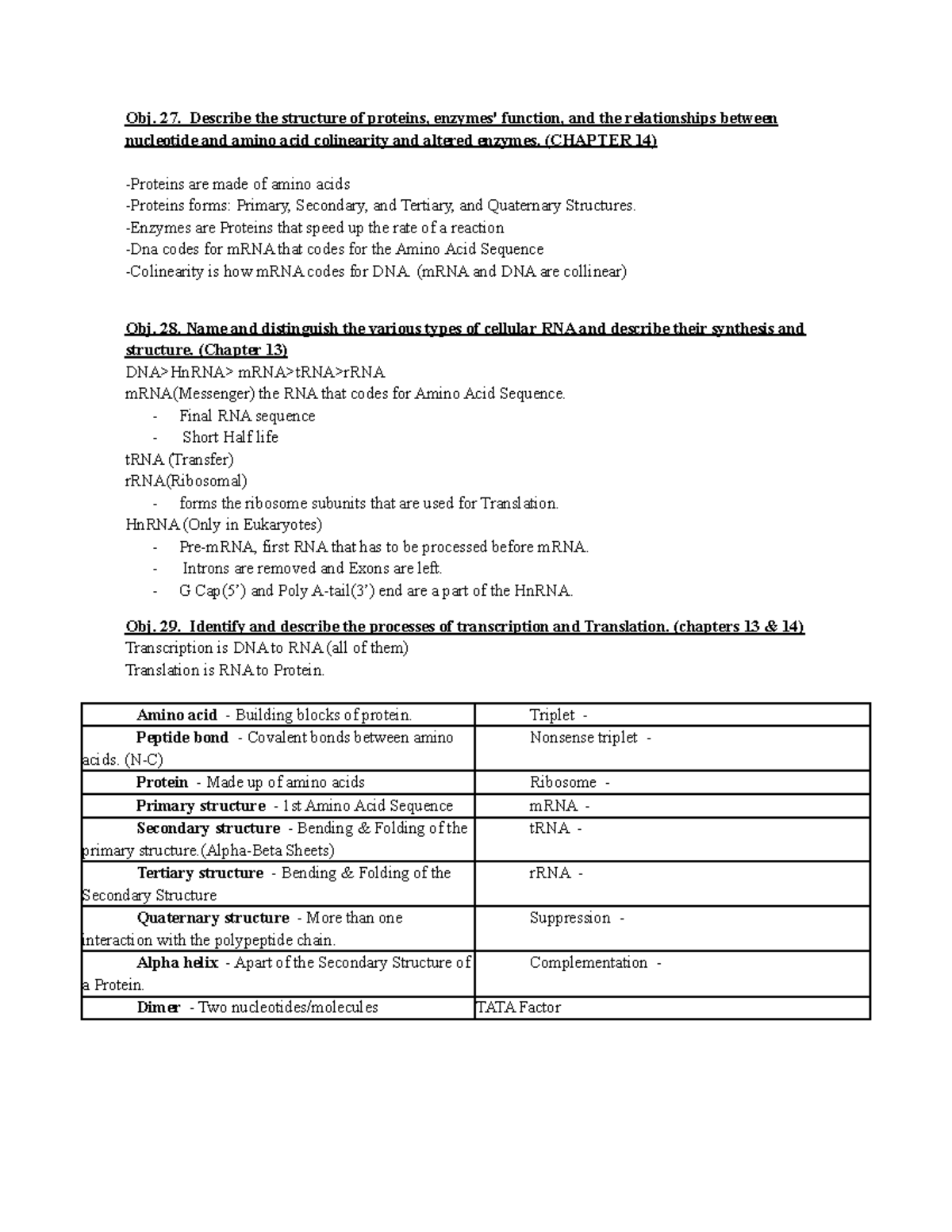 Unit 5 Study Guide - Obj. 27. Describe the structure of proteins ...