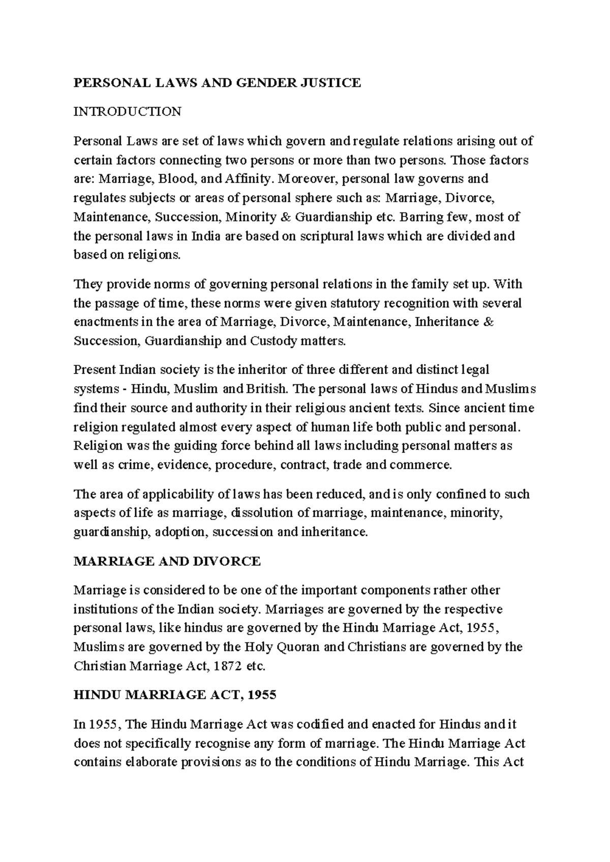 Personal LAWS AND Gender Justice - PERSONAL LAWS AND GENDER JUSTICE ...