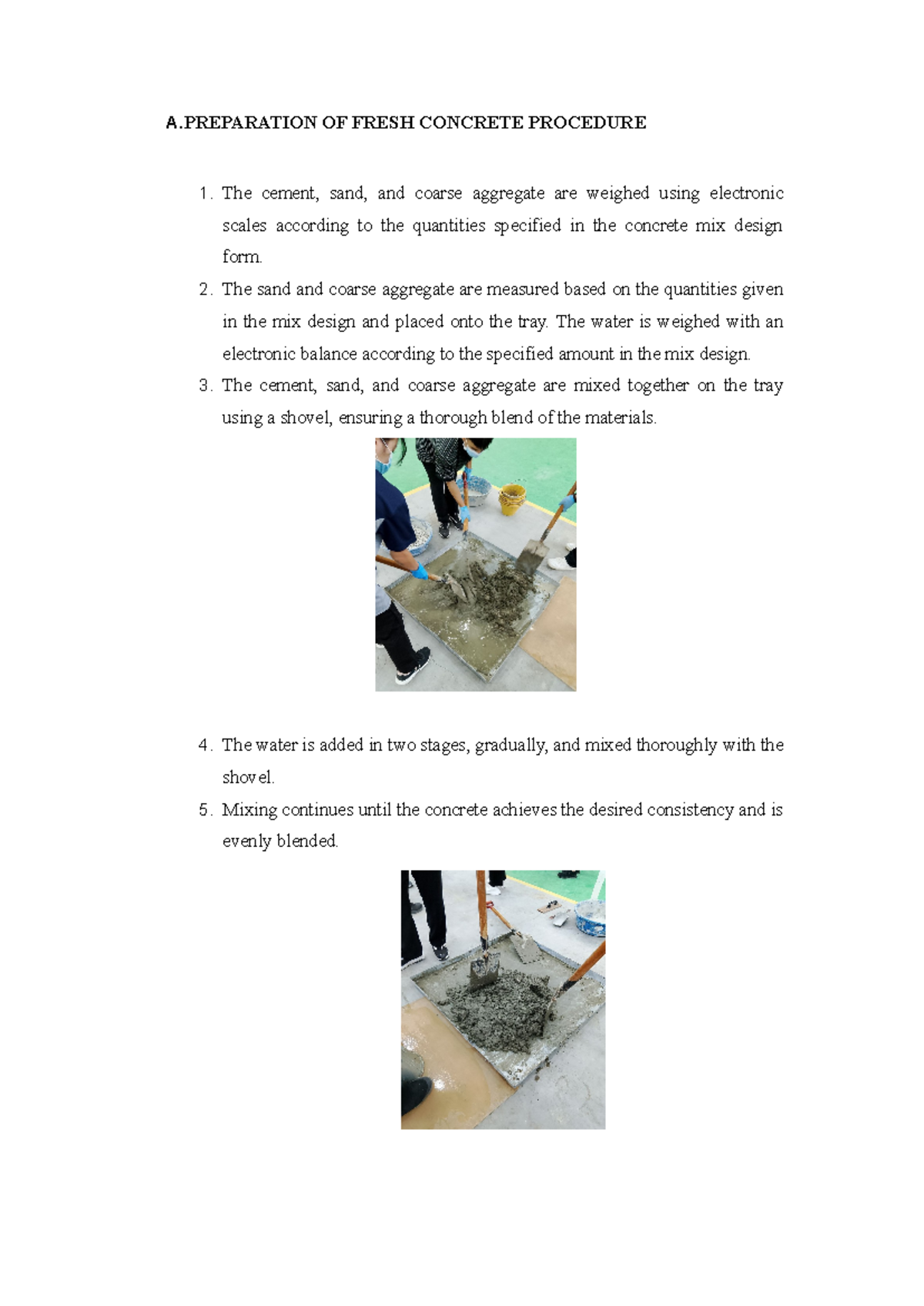 Procedures C4 - A OF FRESH CONCRETE PROCEDURE 1. The cement, sand, and ...