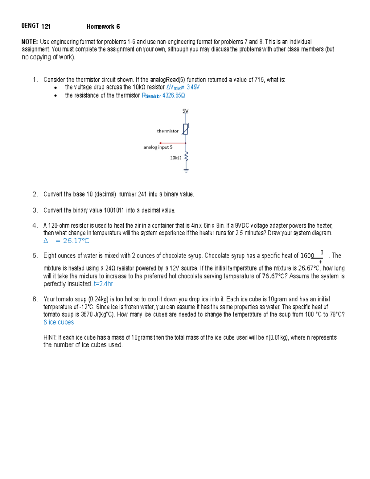 Homework 6 222- unfinished - 0ENGT 121 Homework 6 NOTE: Use engineering format for problems 1-6 ...