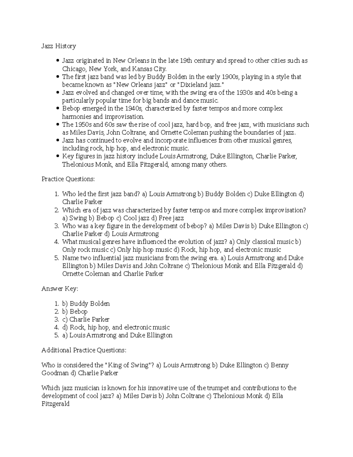 MUJS 5480 Notes 1.edited - Jazz History Jazz originated in New Orleans ...