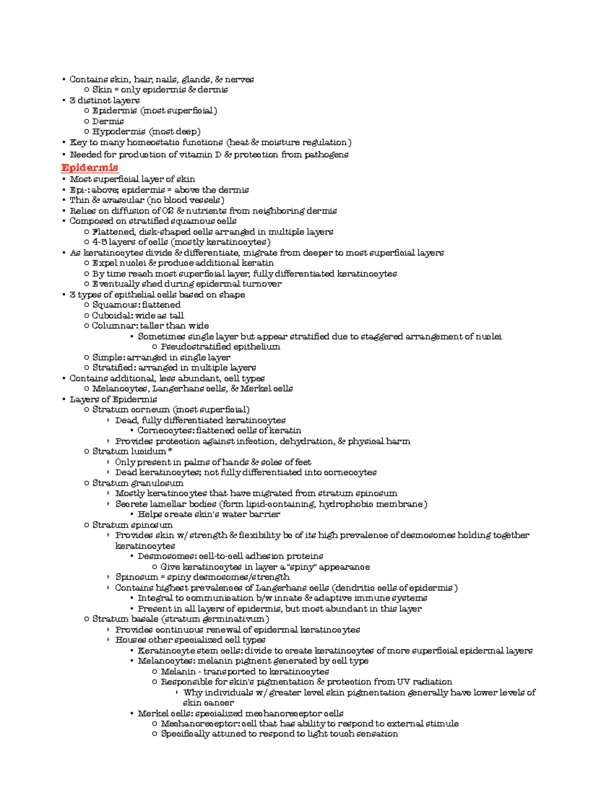 Chap11.10. Integumentary System - Contains skin, hair, nails, glands, & nerves Skin = only - Studocu