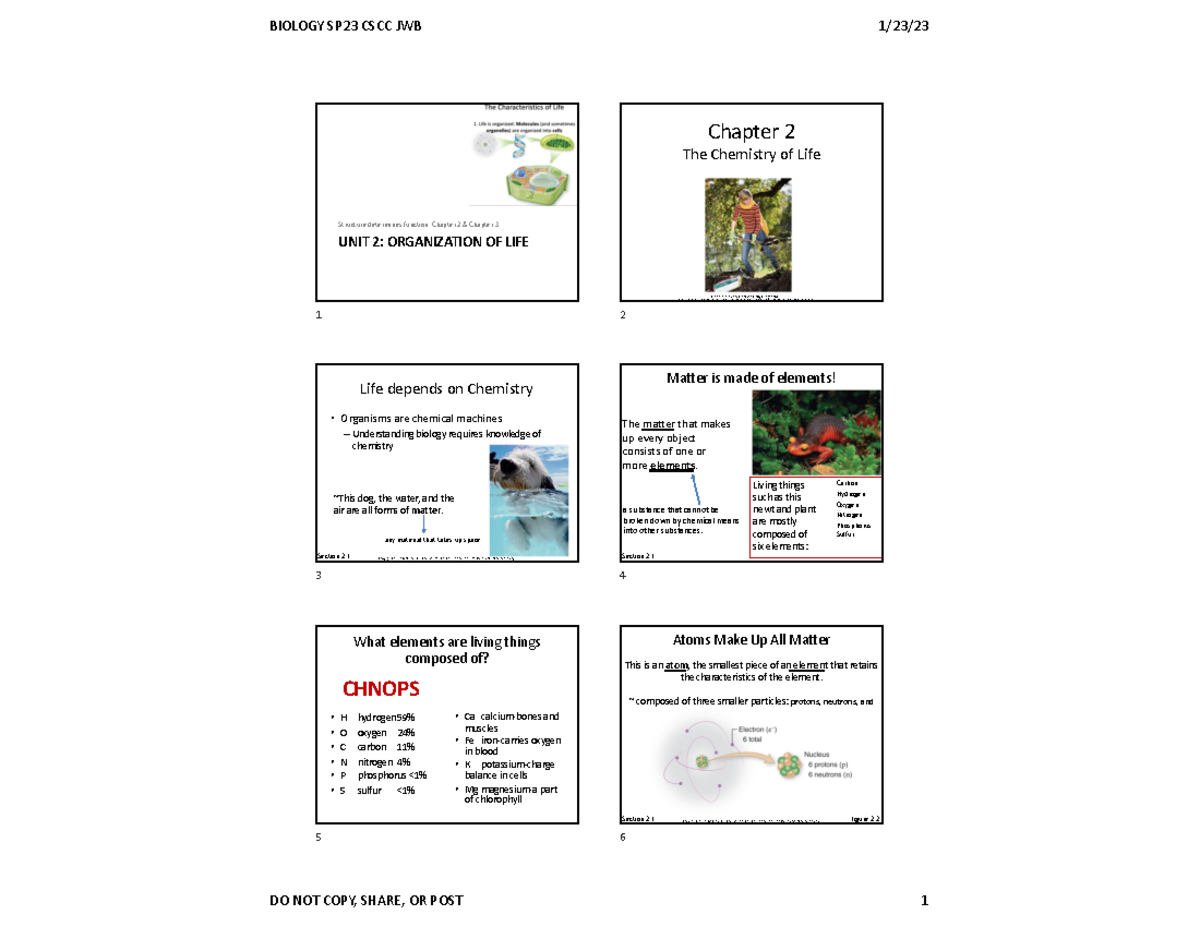 BIO0100 Unit 2 Chapter 2 Student Packet - UNIT 2: ORGANIZATION OF LIFE ...