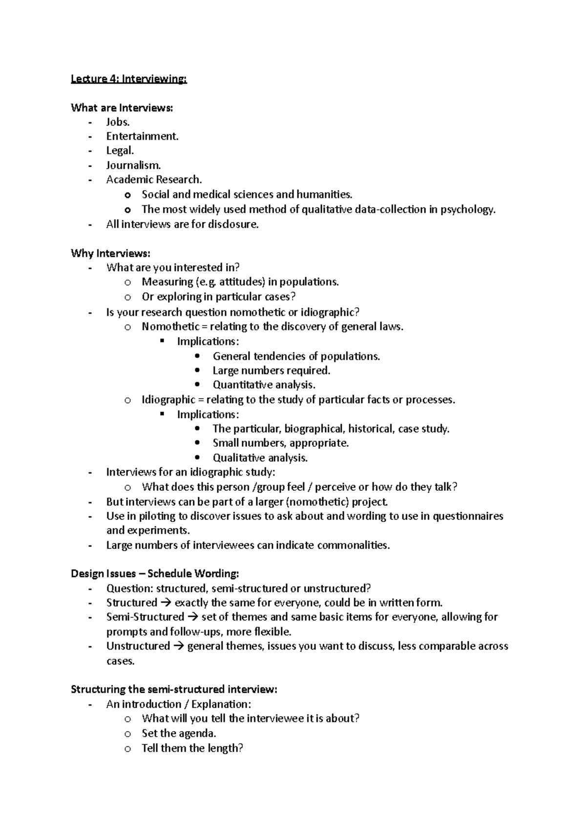 Lecture 4- Interviewing - Lecture 4: Interviewing: What are Interviews ...