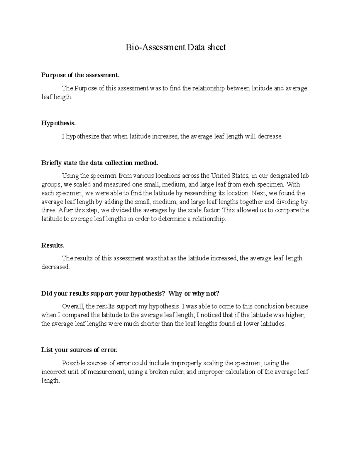 Updated Bio Assessment Data Sheet 1 - Bio-Assessment Data sheet Purpose ...