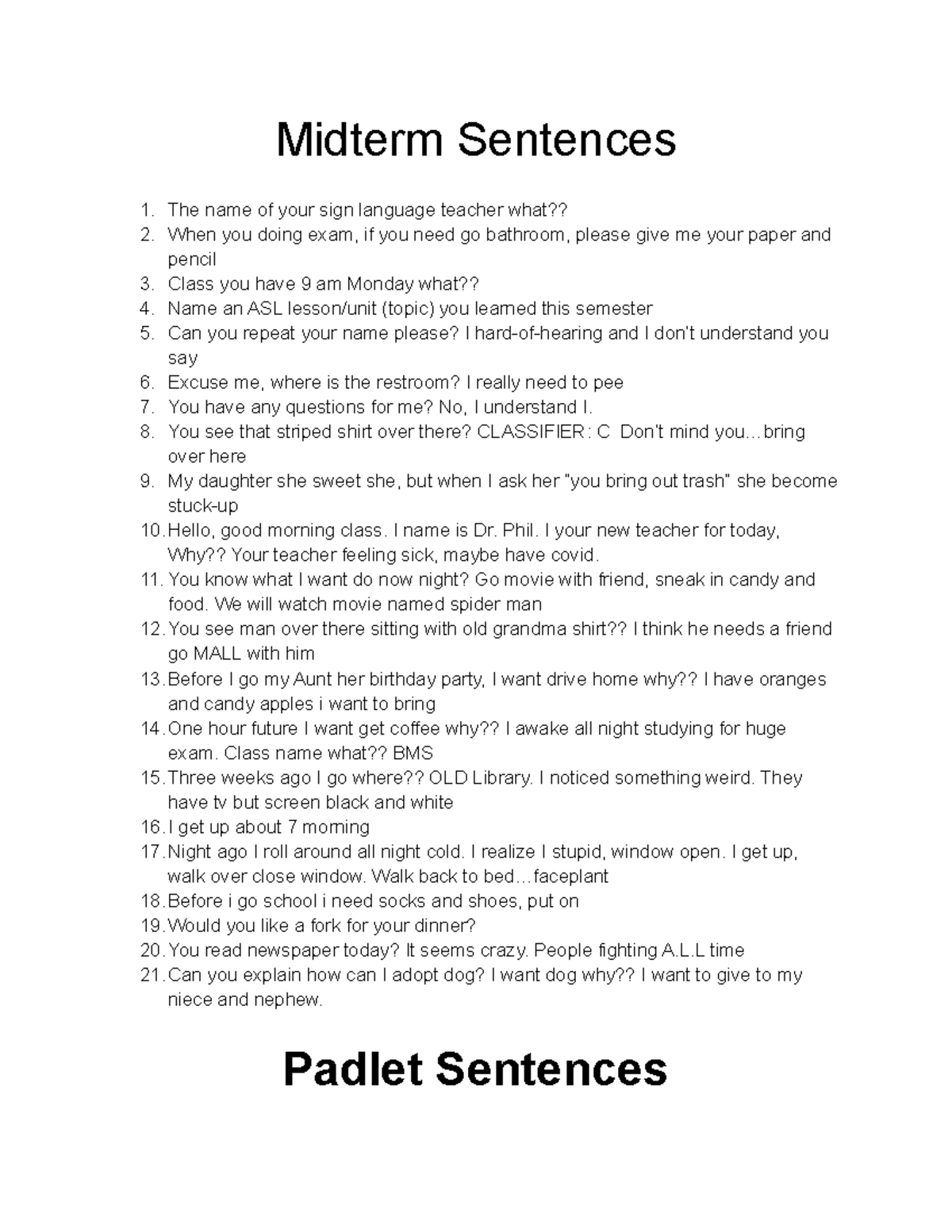 Midterm Sentences - How to format correct sentence structure for ...