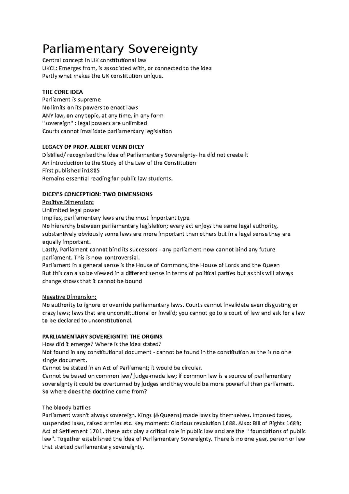 Parliamentary Sovereignty Lecture 5 - Parliamentary Sovereignty Central ...