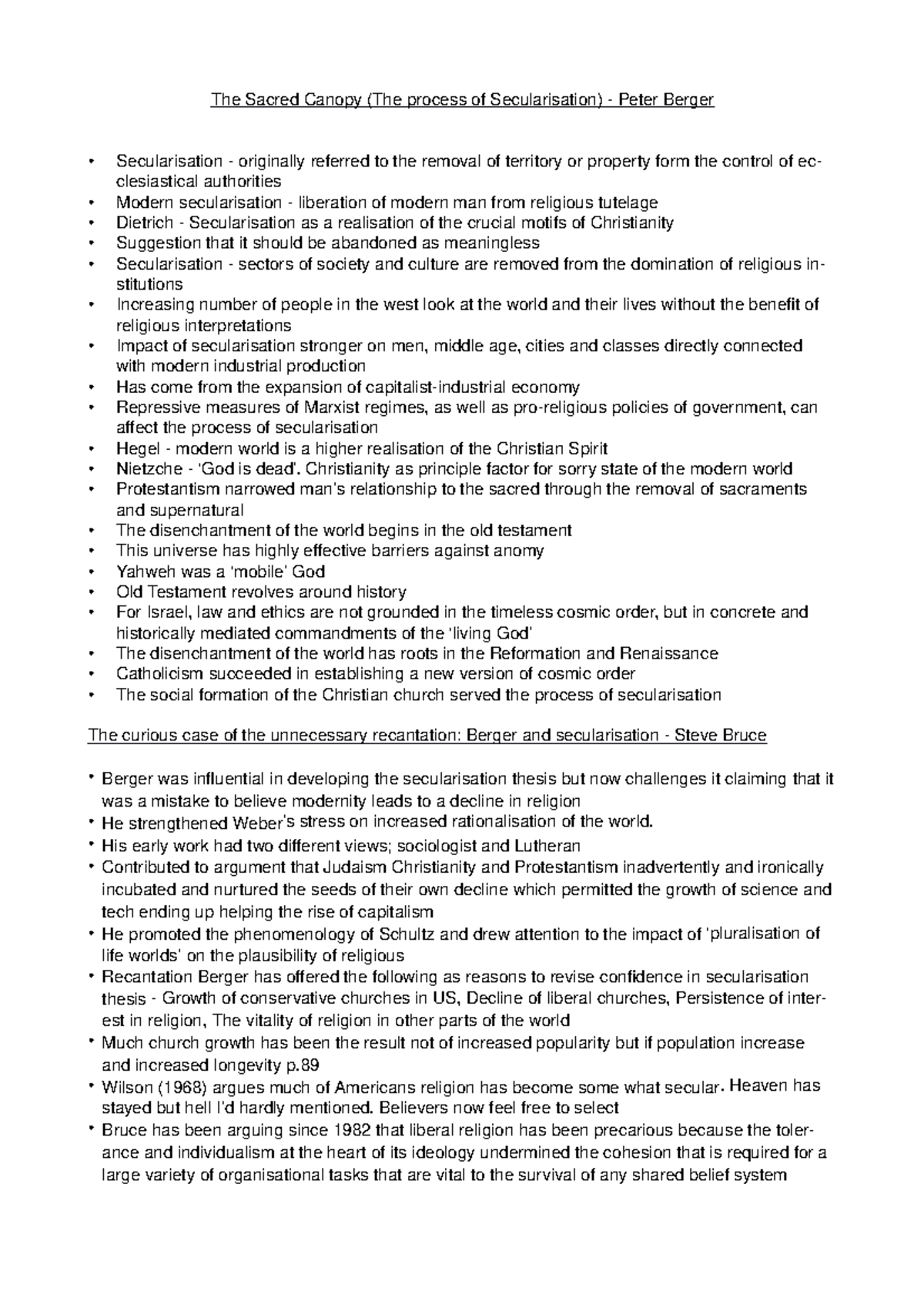 The Sacred Canopy - Berger notes - The Sacred Canopy (The process of ...