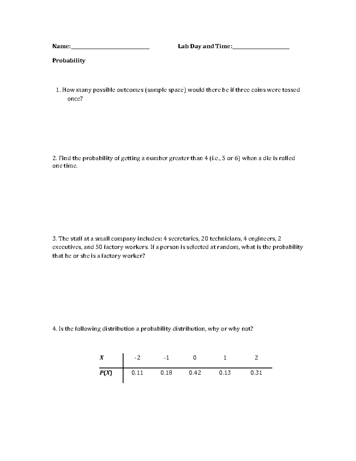 Lab 4 Assignment Name Lab Day And Time 