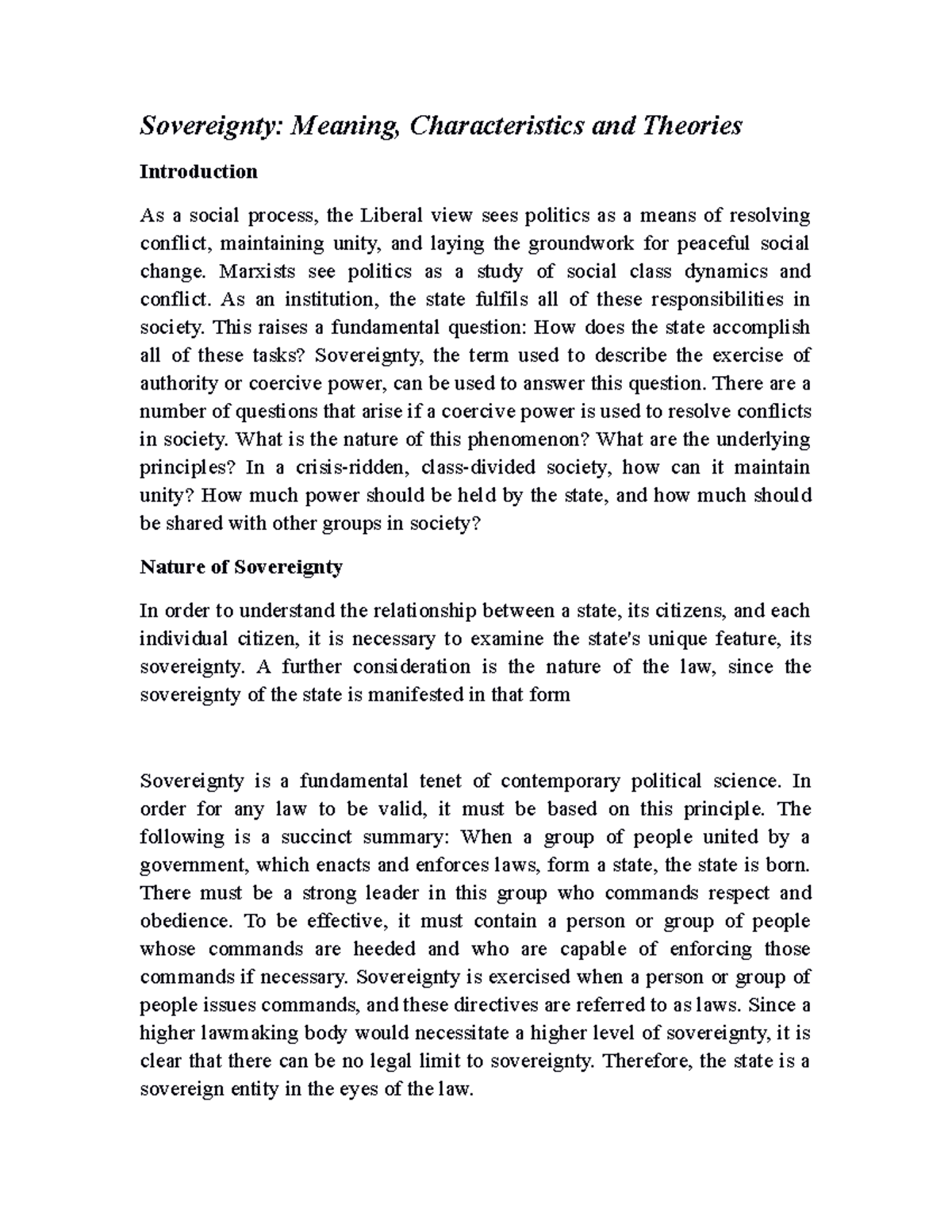 Sovereignty Meaning, Characteristics and Theories - Sovereignty ...