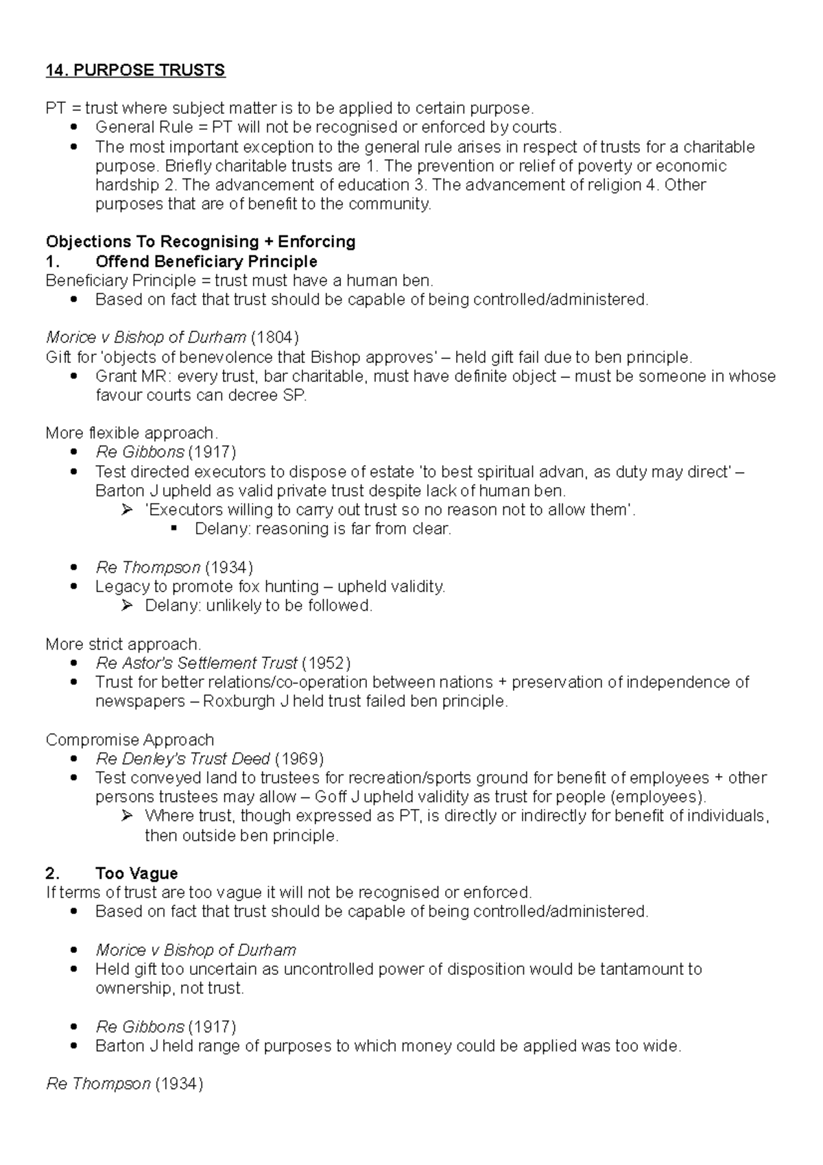 9 Purpose Trusts summary notes from Equity course - 14. PURPOSE TRUSTS ...