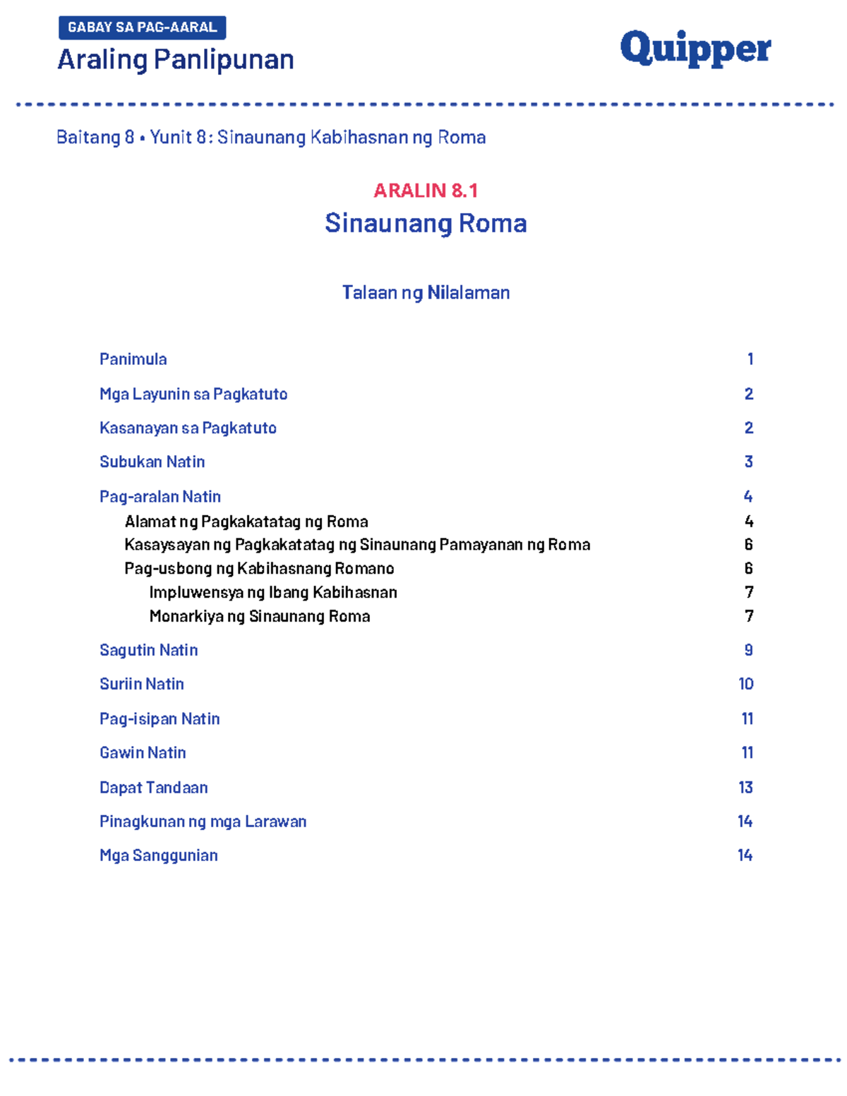 ME AP 8 Q2 0801 Sinaunang Roma A SG - Sinaunang Roma - ARALIN 8 ...