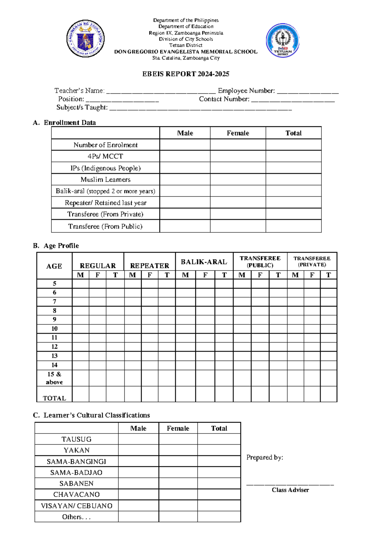 Ebeis per adviser 2024 2025 - Department of the Philippines Department ...