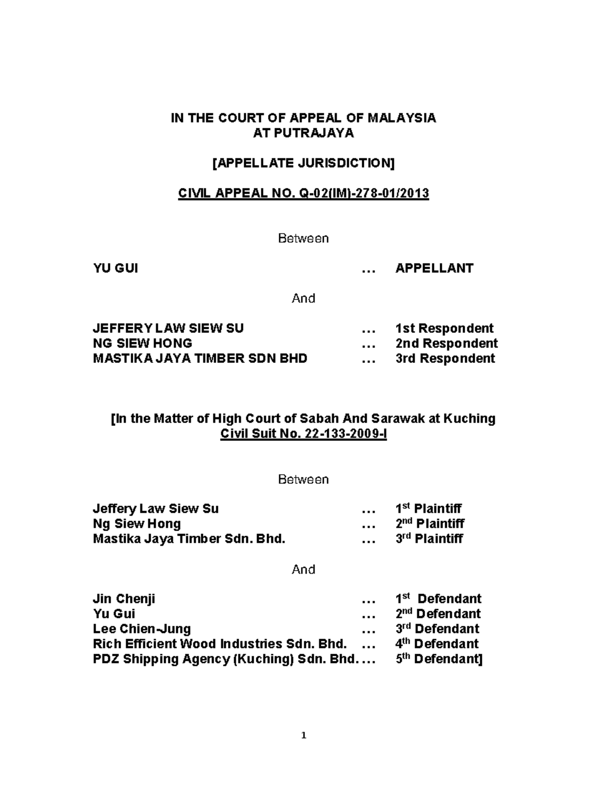 Yu Gui v Jeffrey Law Siew Su & Anor - IN THE COURT OF APPEAL OF ...