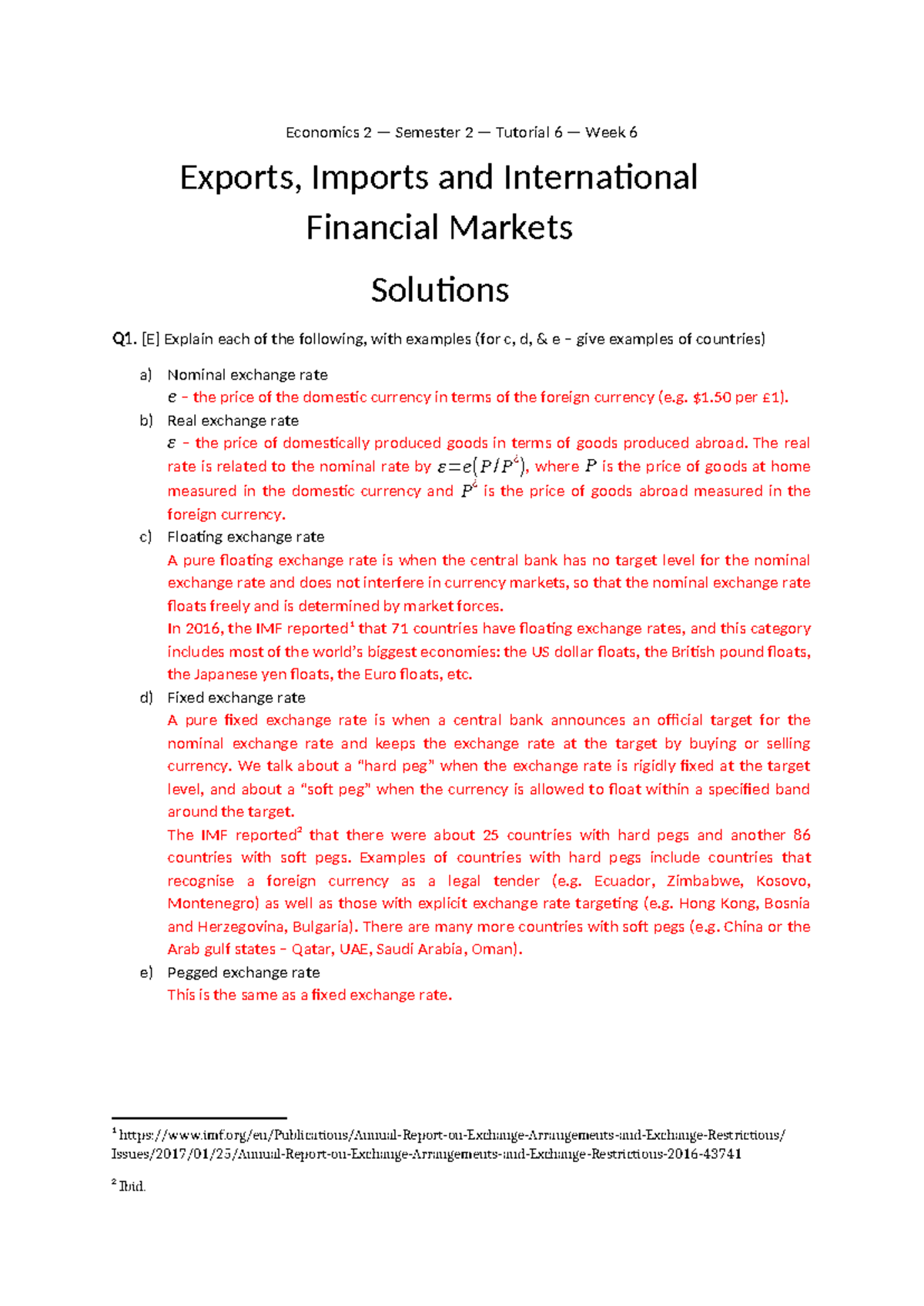 Tutorial 6 - Economics 2 - Macro - Solutions - Economics 2 — Semester 2 ...