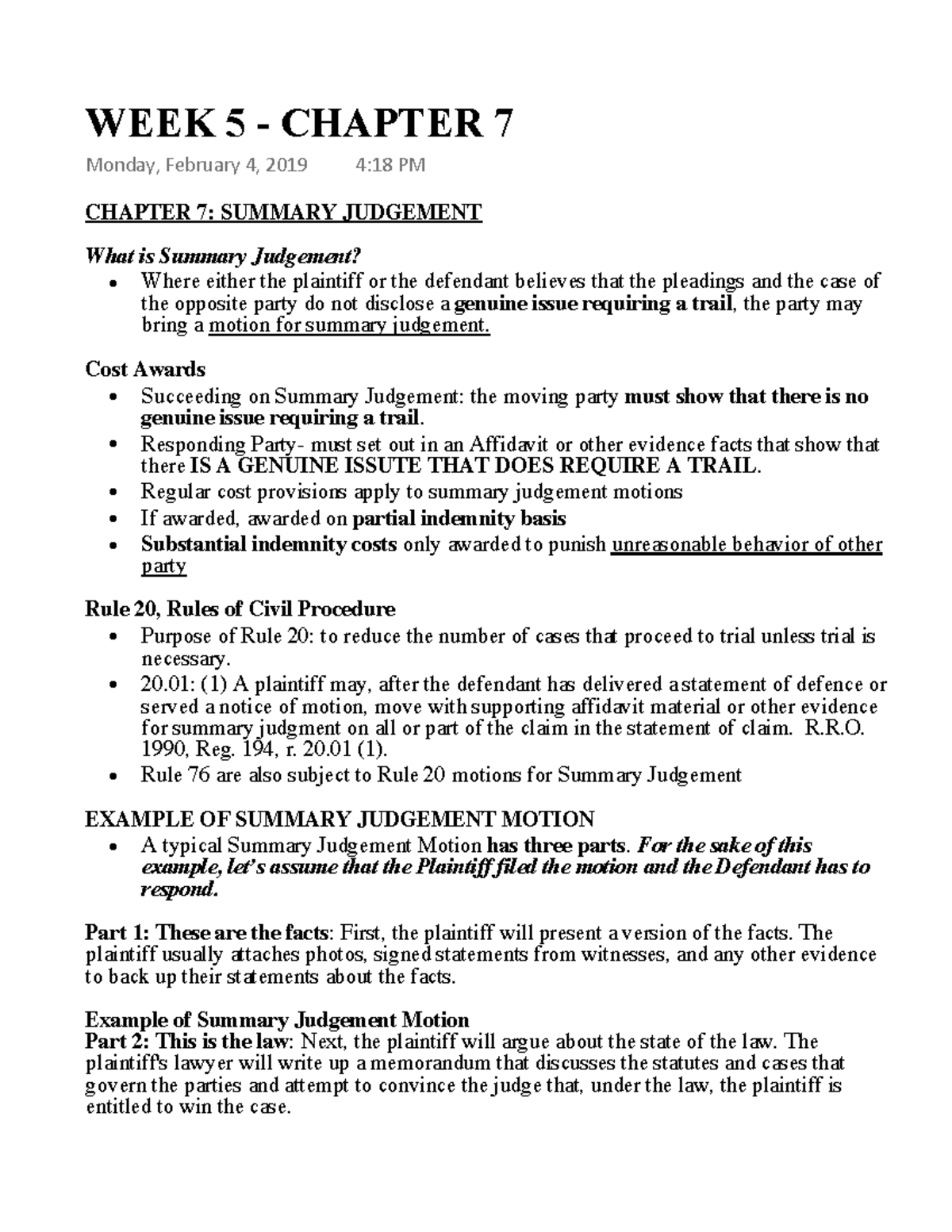 Debtor/Creditor WEEK 5 - Chapter 7 - WEEK 5 - CHAPTER 7 Monday ...