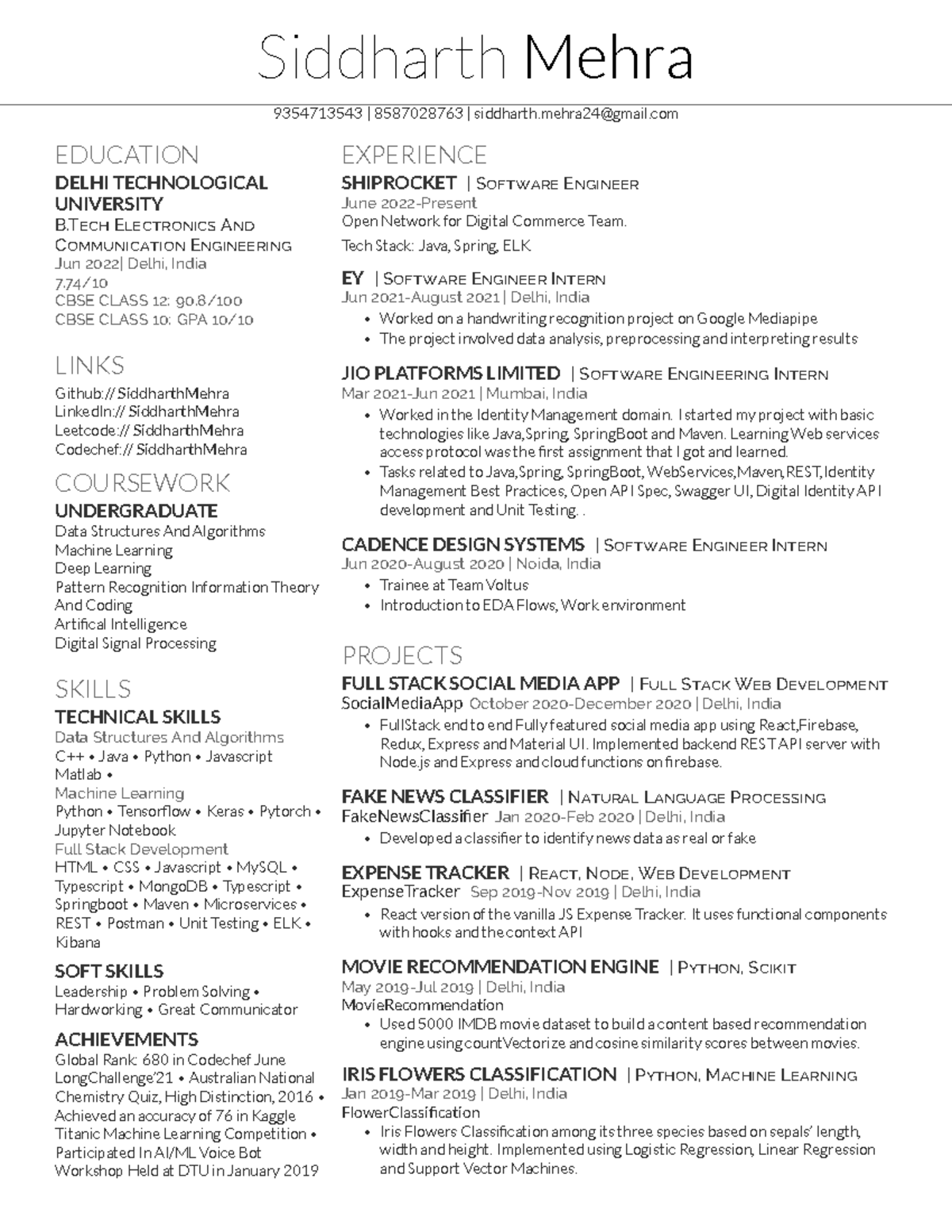 Siddharth Mehra Resume-2 - Siddharth Mehra 9354713543 | 8587028763 | siddharth@gmail EDUCATION ...