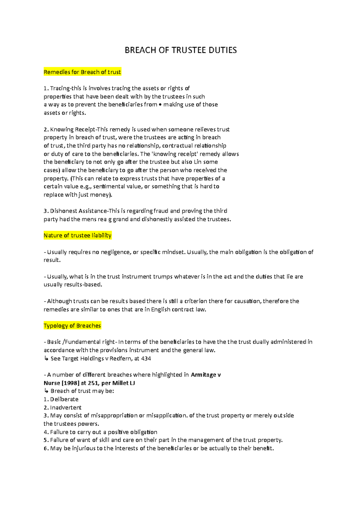 Breach of Trustee Duties - BREACH OF TRUSTEE DUTIES Remedies for Breach ...