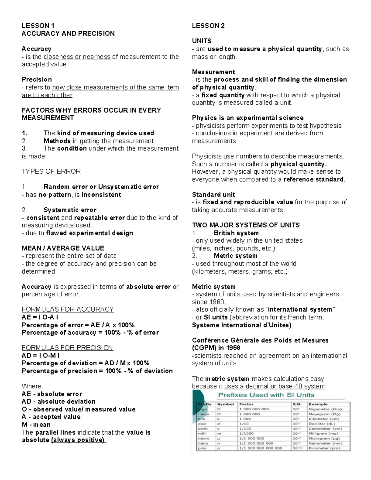 Physics Reviewer - Good luck to your exams. - LESSON 1 ACCURACY AND ...