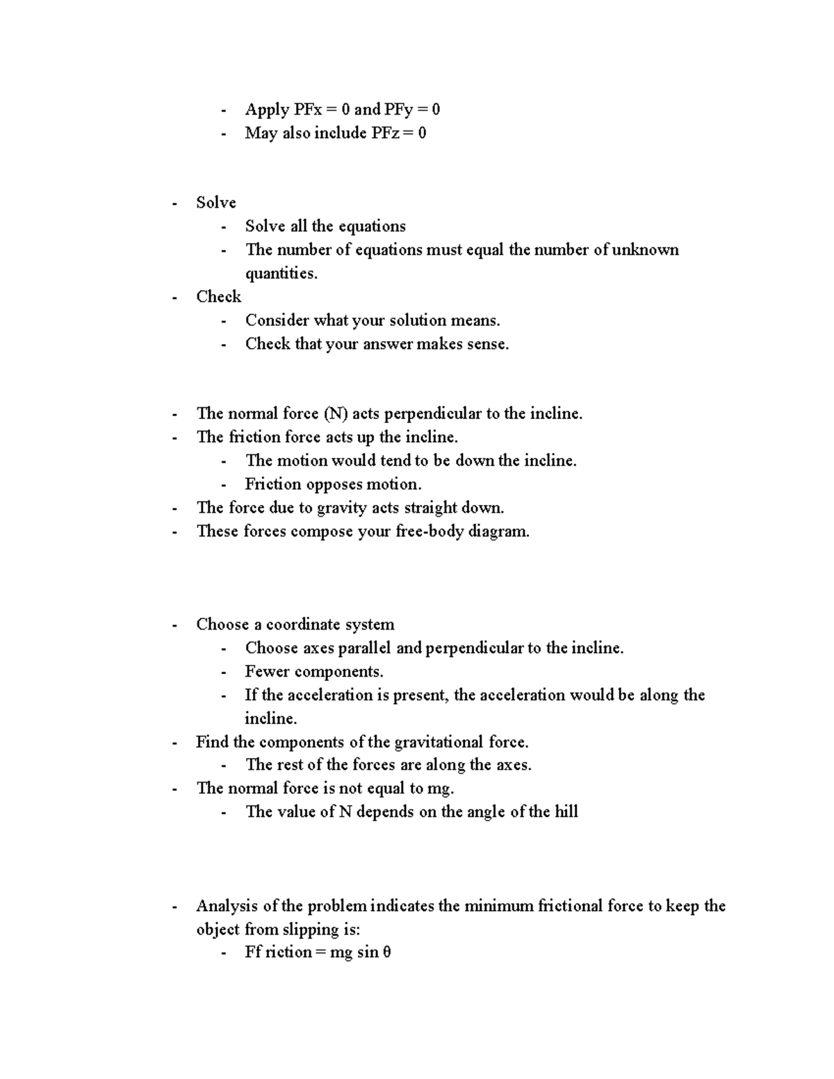 Physics - Chapter 4 - Google Docs3 - Apply PFx = 0 and PFy = 0 May also include PFz = 0 Solve ...