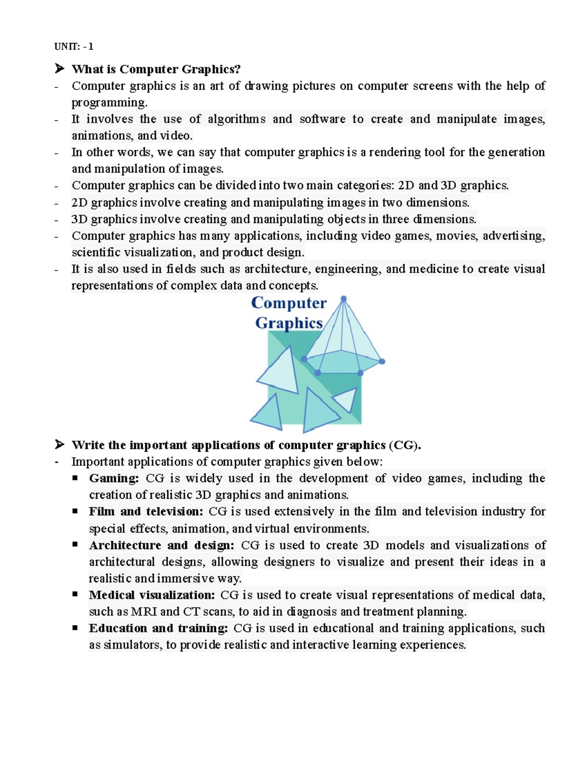 CGA IMP - cga imp notes and prac - UNIT: - 1 What is Computer Graphics ...