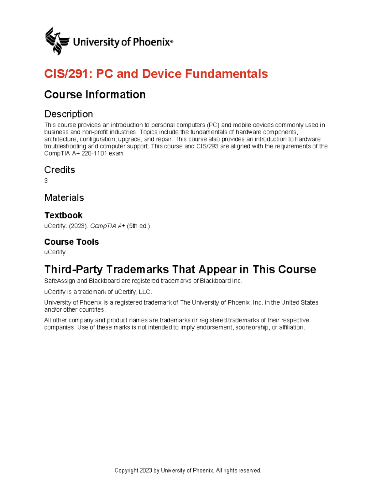 Cis291 v3 syllabus - v3 syllibus - CIS/291: PC and Device Fundamentals Course Information - Studocu
