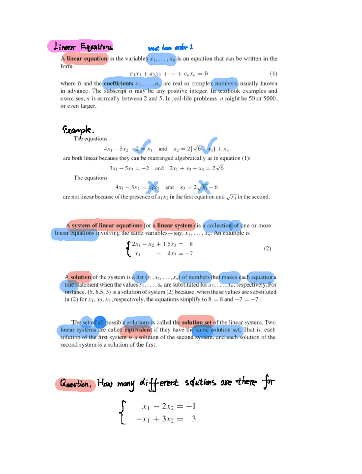 2. System of linear equations - Linear Equations musthaveorder 1 ...