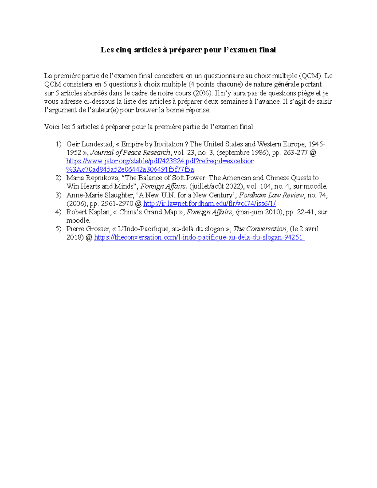 Pratique exam final HIS4478 - Les cinq articles à préparer pour l ...