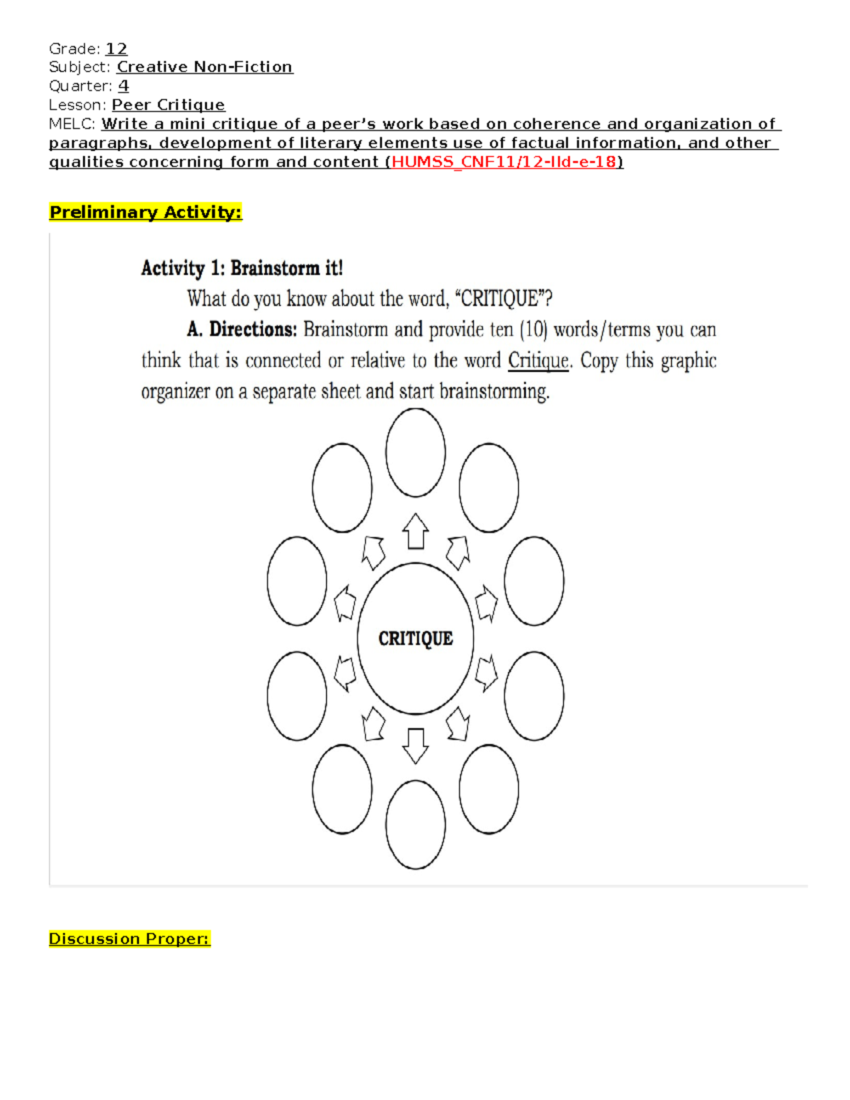 Grade 12 CNF Activity - Summary BS Education - Grade: 12 Subject ...