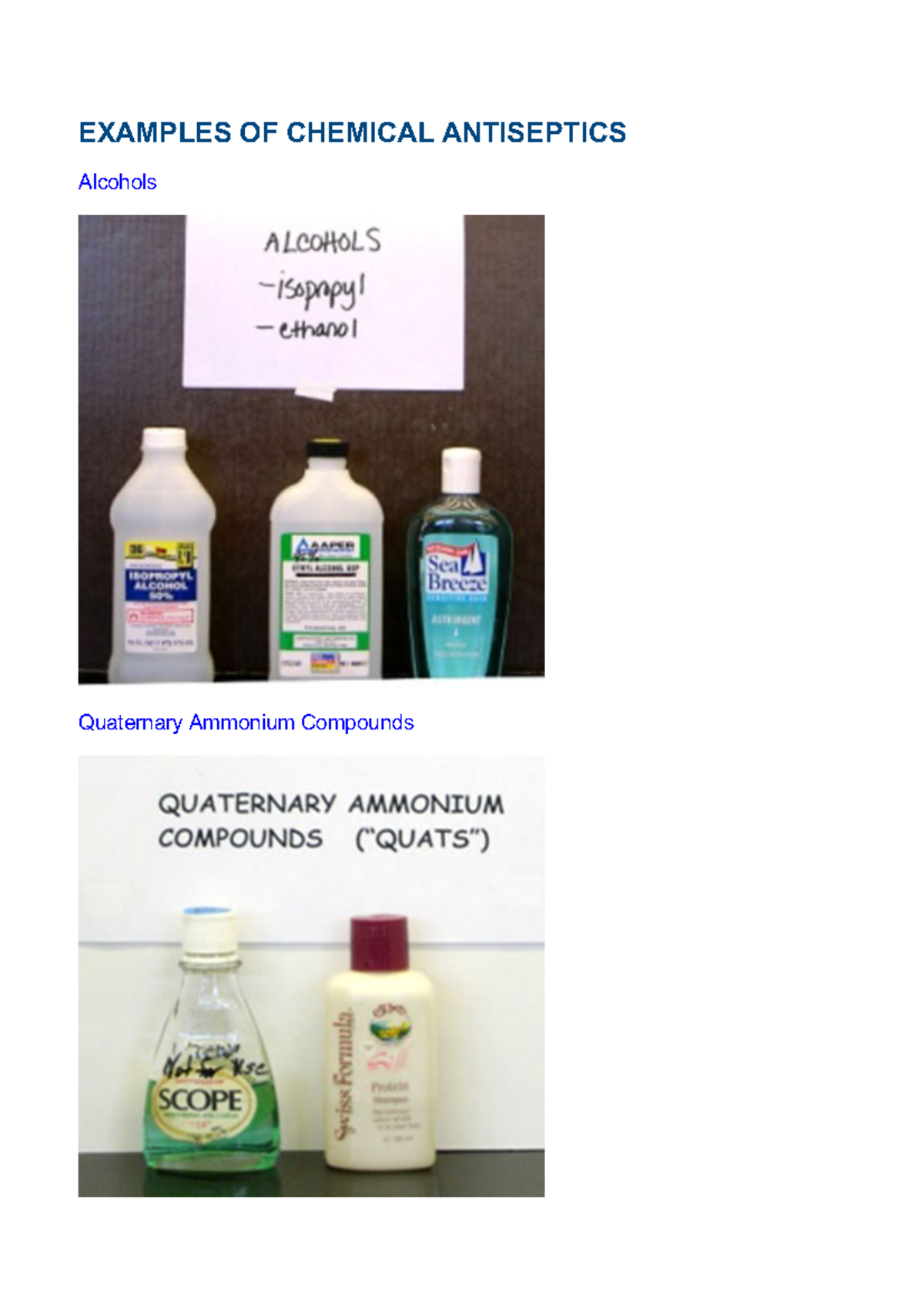 Ekkdkdhshshshhdhshhs - EXAMPLES OF CHEMICAL ANTISEPTICS Alcohols ...