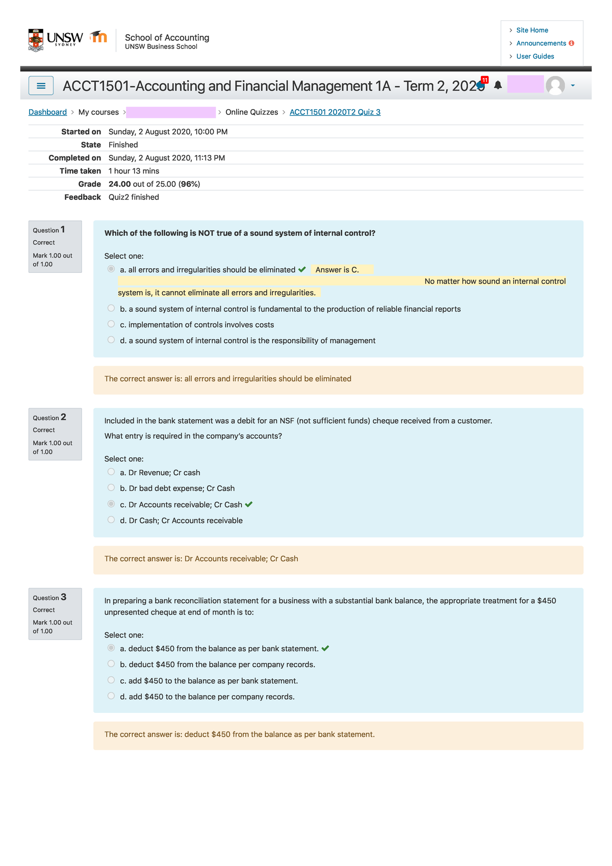 ACCT1501 Quiz 3 T2 2020 - Quiz 3 - Dashboard My courses ACCT1501-5206 ...