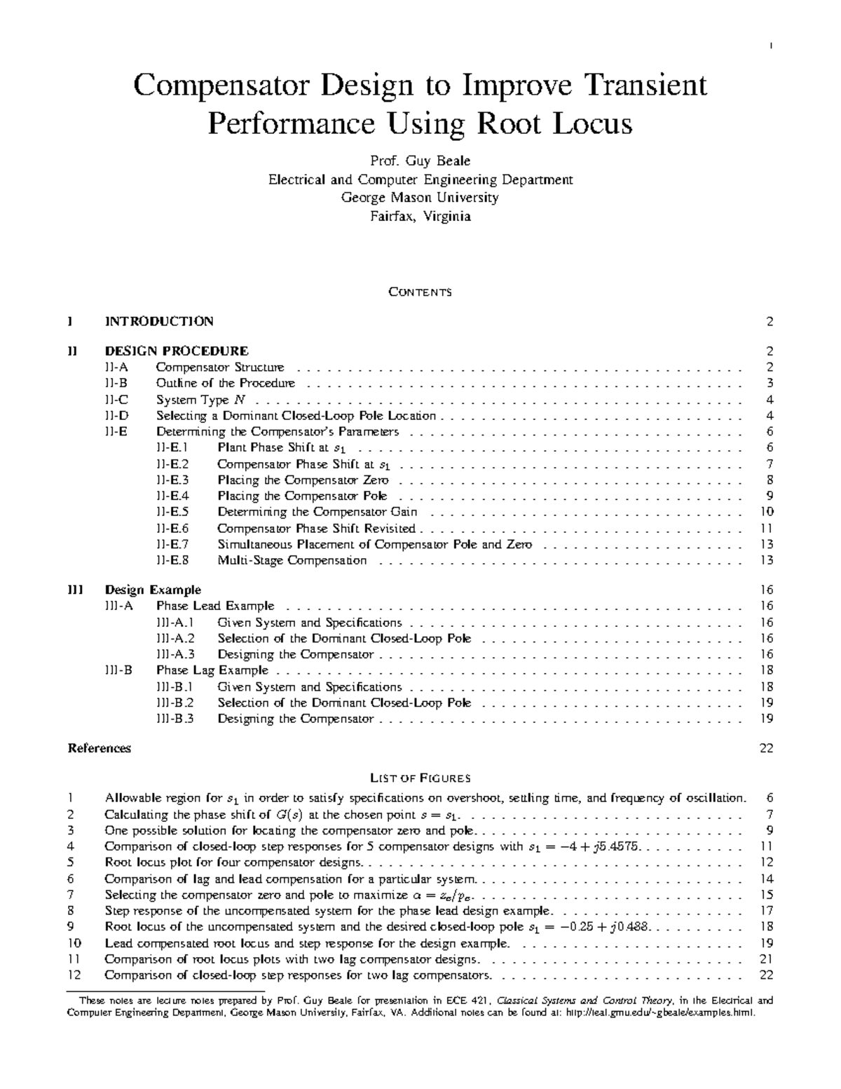 Design of compensators - Compensator Design to Improve Transient Performance Using Root Locus ...