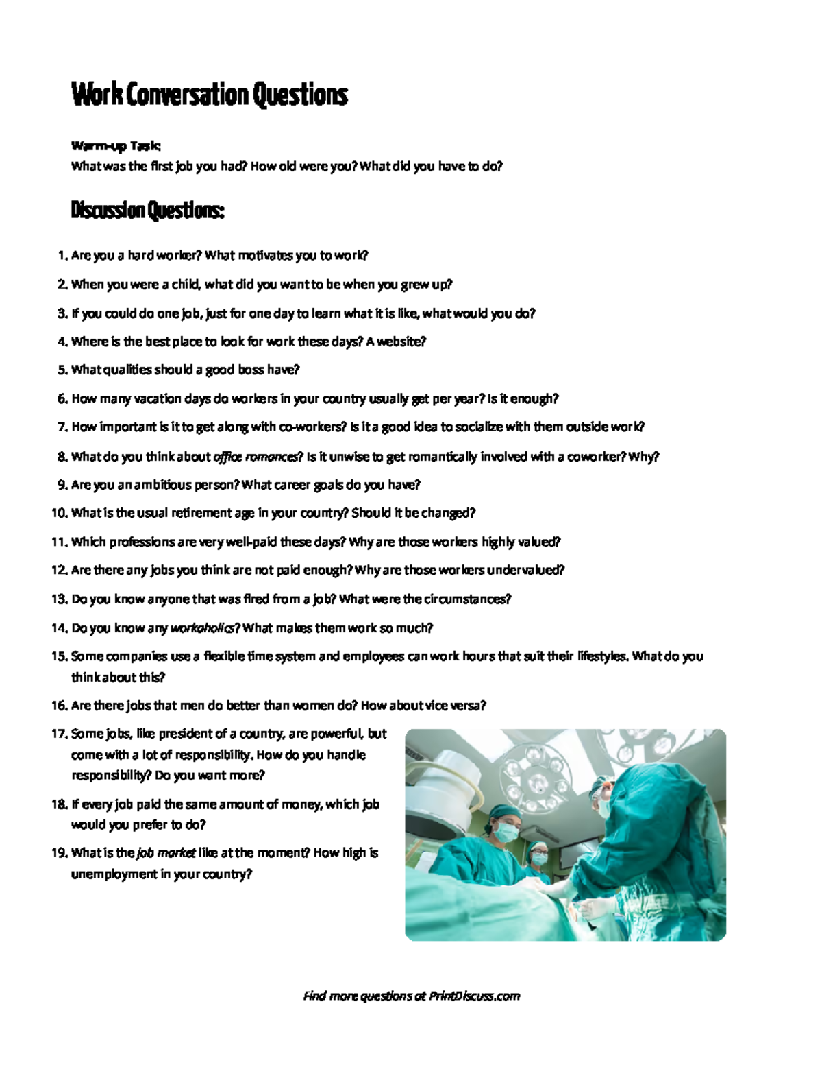 Work-questions - iugg8 - Work Conversation Questions Warm-up Task: What ...