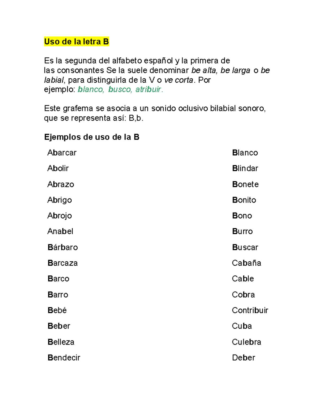 Uso+de+la+B+y+V - Uso de la letra B Es la segunda del alfabeto español ...