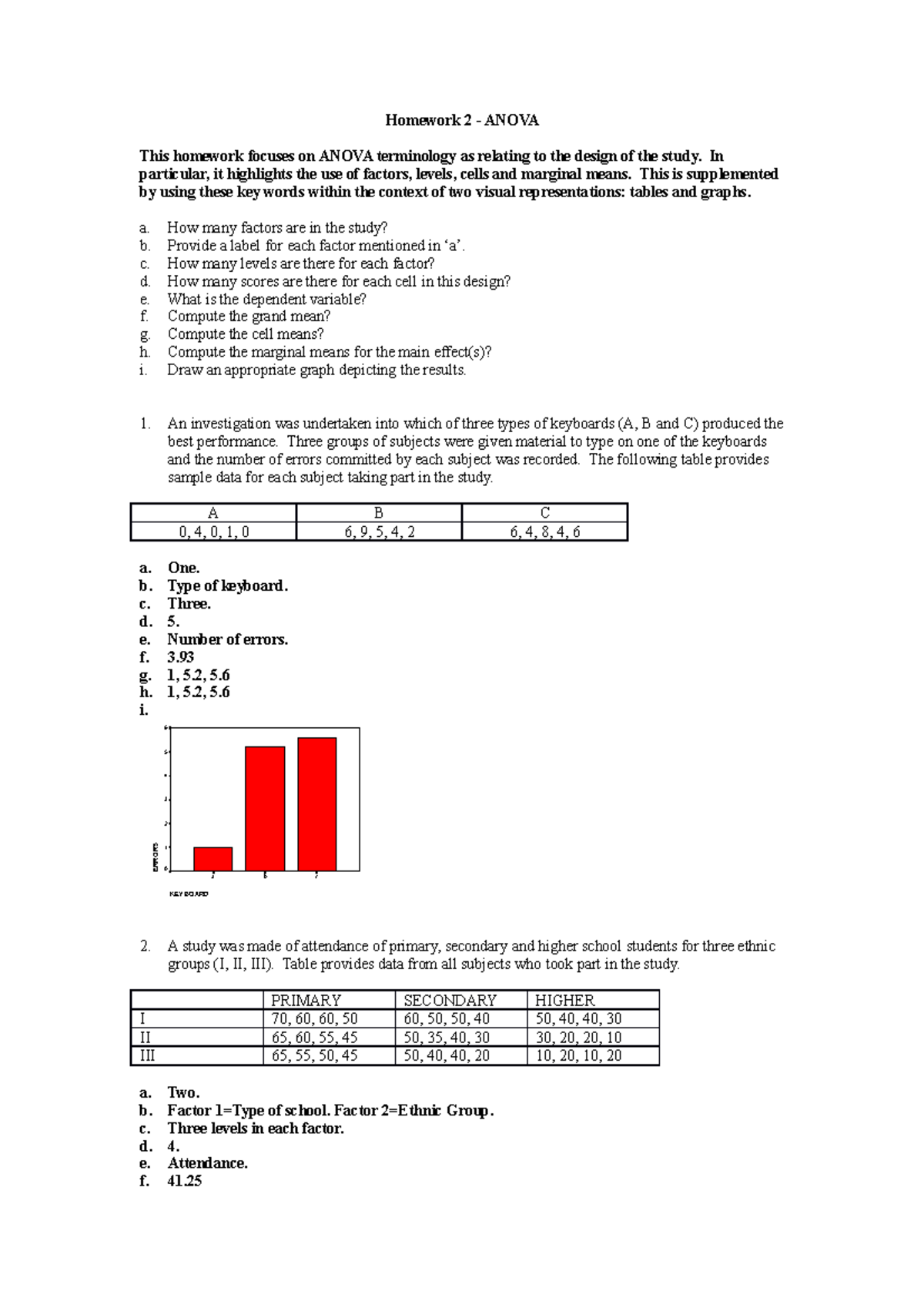H2 - Anova Answers - H2 exercise example - Homework 2 - ANOVA This ...