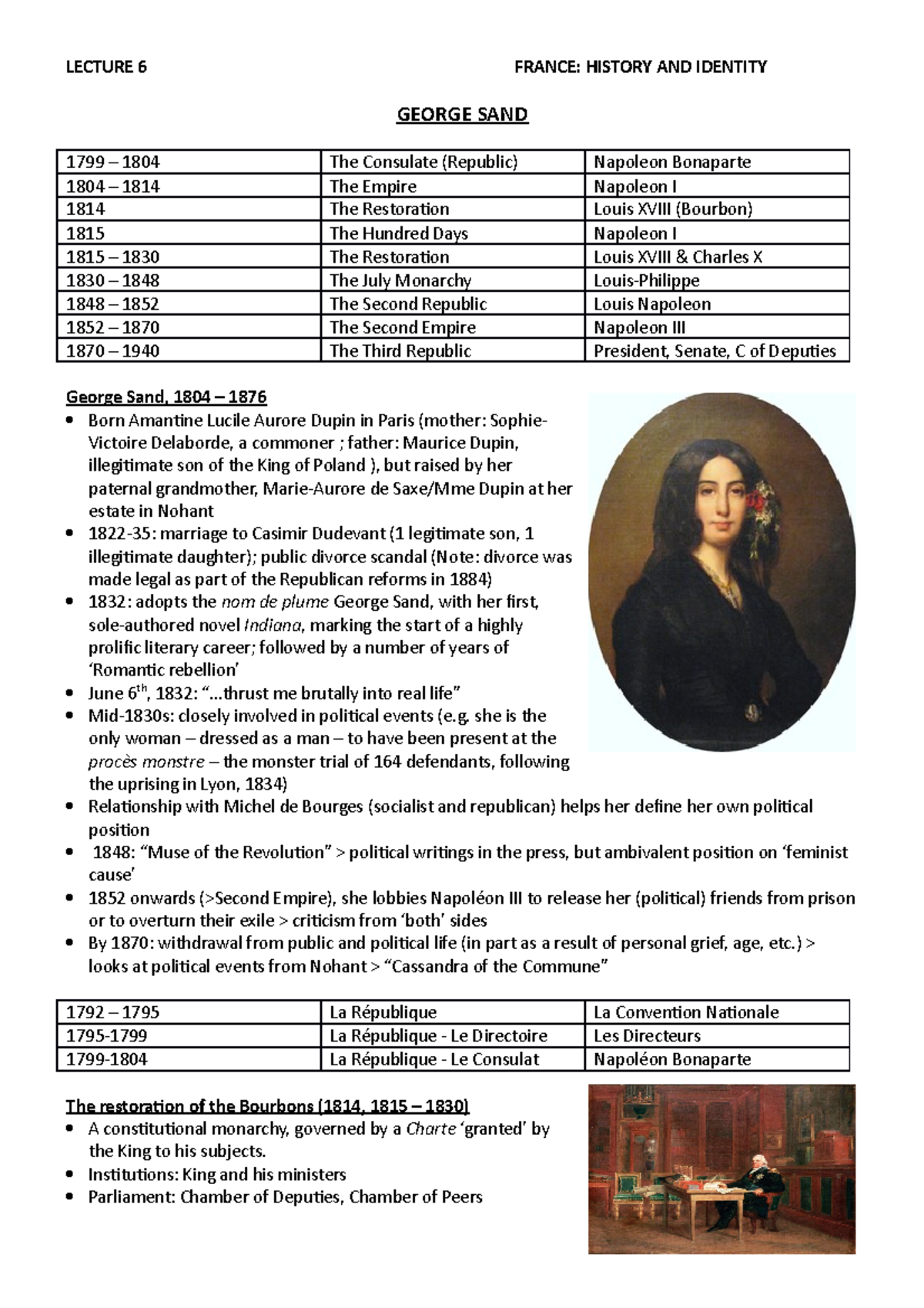 L6 - George Sand - LECTURE 6 FRANCE: HISTORY AND IDENTITY GEORGE SAND ...