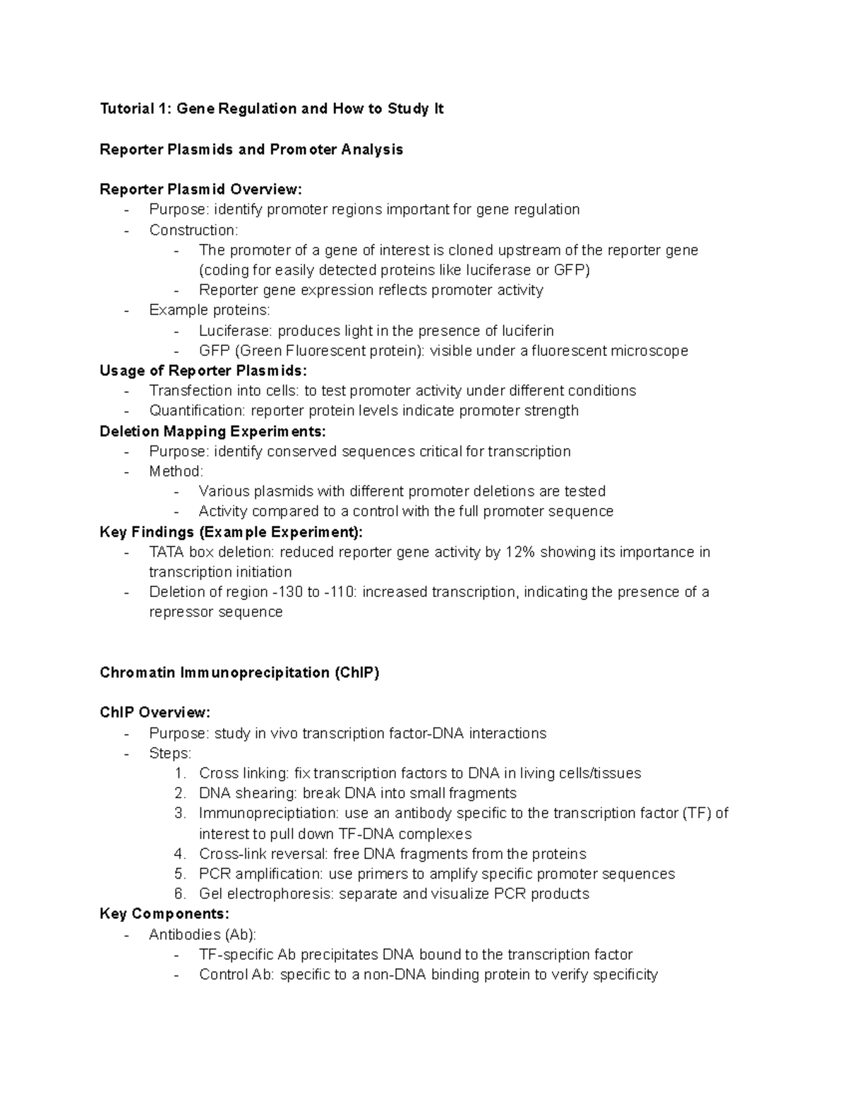 MCB Tutorial Notes - Tutorial 1: Gene Regulation and How to Study It ...