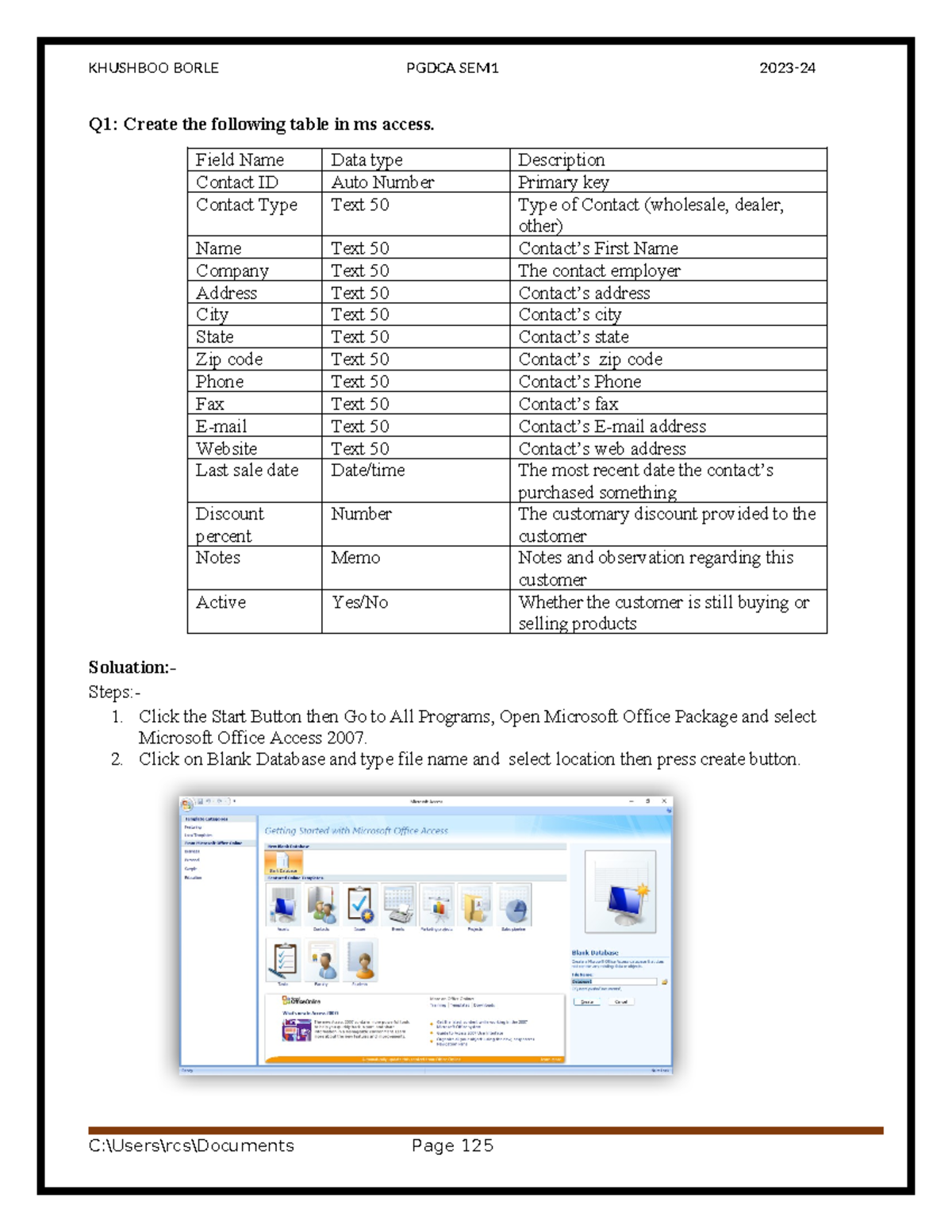 Msokb 5 - important for assignments and projects - KHUSHBOO BORLE PGDCA SEM1 2023- Q1: Create ...