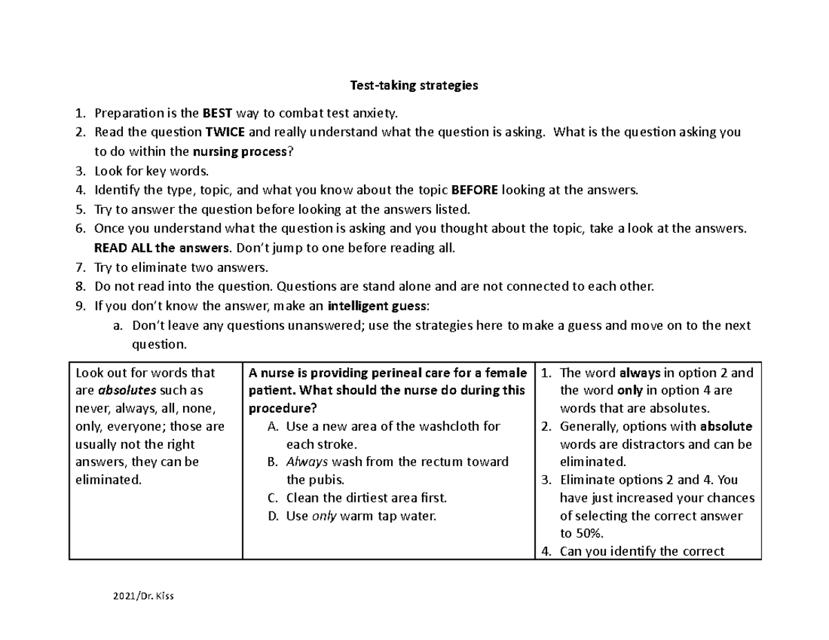 General test taking tips - Test-taking strategies Preparation is the ...